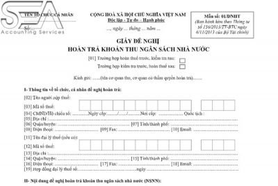 Mẫu 01/ĐNHT thông tư 156 (năm 2021) về hoàn thuế GTGT